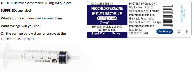 Solved ORDERED: Prochlorperazine 20mg IM q8h prn. SUPPLIED: | Chegg.com