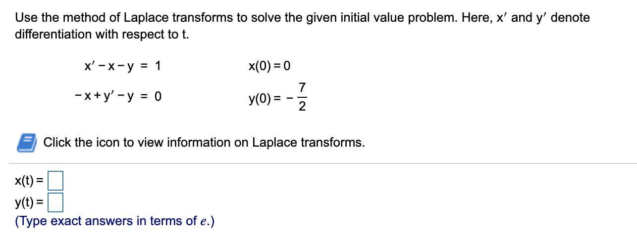 Solved Use the method of Laplace transforms to solve the | Chegg.com