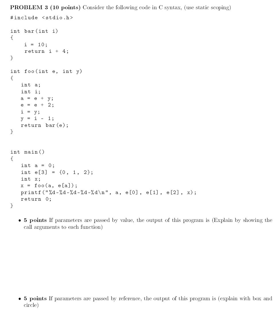 Solved PROBLEM 3 (10 points) Consider the following code in | Chegg.com