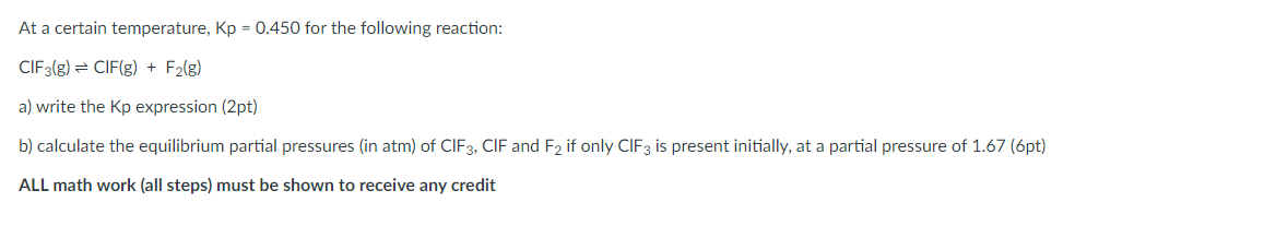 Solved At a certain temperature, Kp = 0.450 for the | Chegg.com
