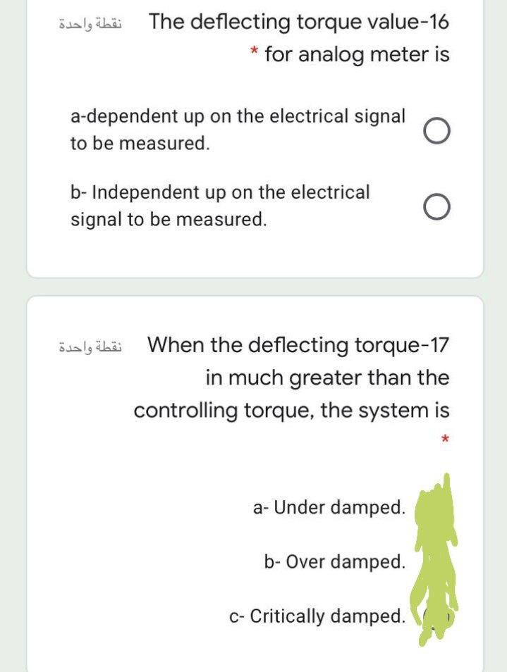 Solved övalg übü The deflecting torque value-16 * for analog | Chegg.com