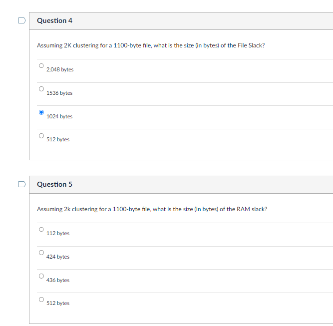 Solved Assuming 2 K clustering for a 1100-byte file, what is | Chegg.com