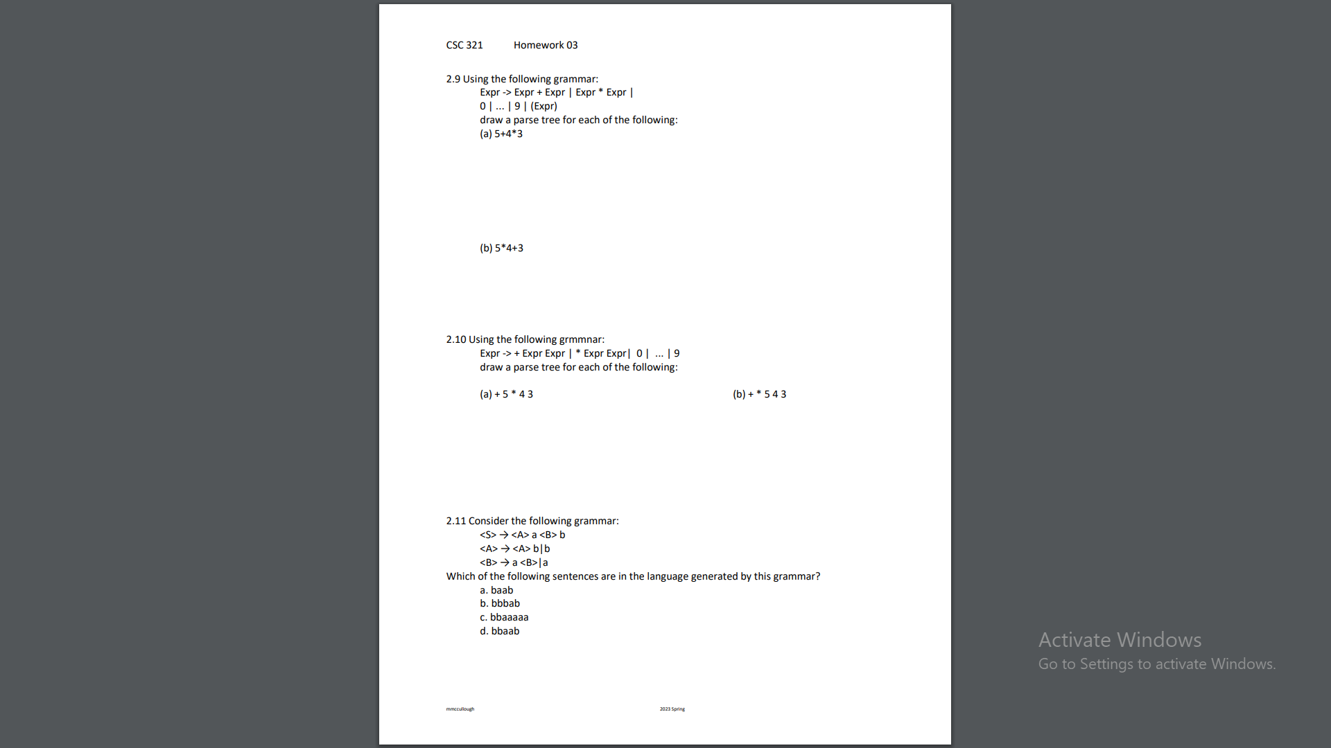 Solved 2.1 Using the grammar G(integer) above from lecture, | Chegg.com