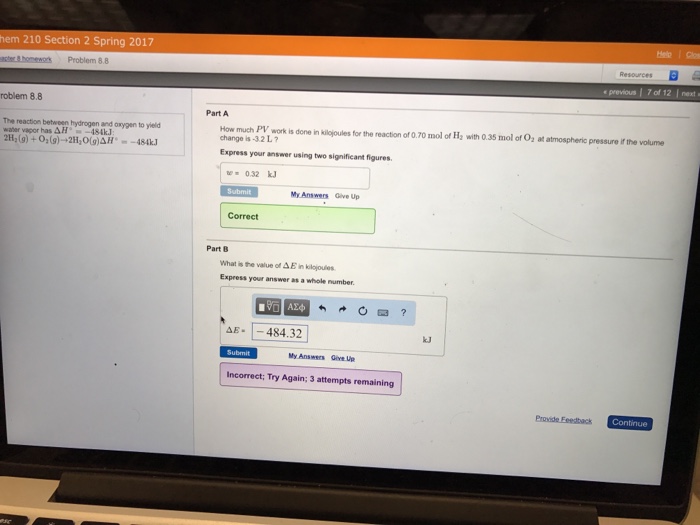 Solved The reaction between hydrogen and oxygen to yield | Chegg.com