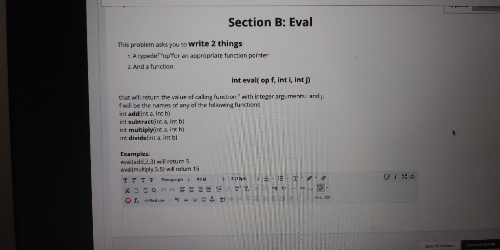 Solved Section B: Eval This problem asks you to write 2 | Chegg.com