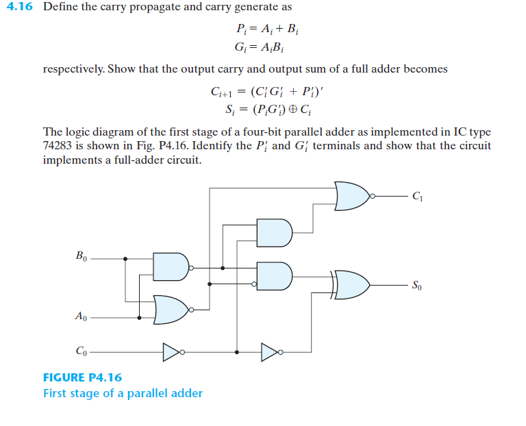 Solved 4.16 Define the carry propagate and carry generate as | Chegg.com