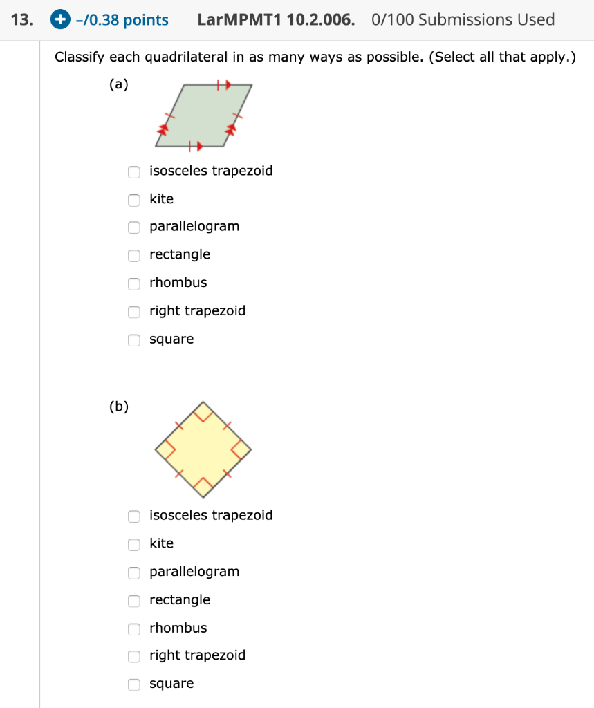 Solved + -/0.38 points LarMPMT1 10.2.006. 0/100 Submissions | Chegg.com