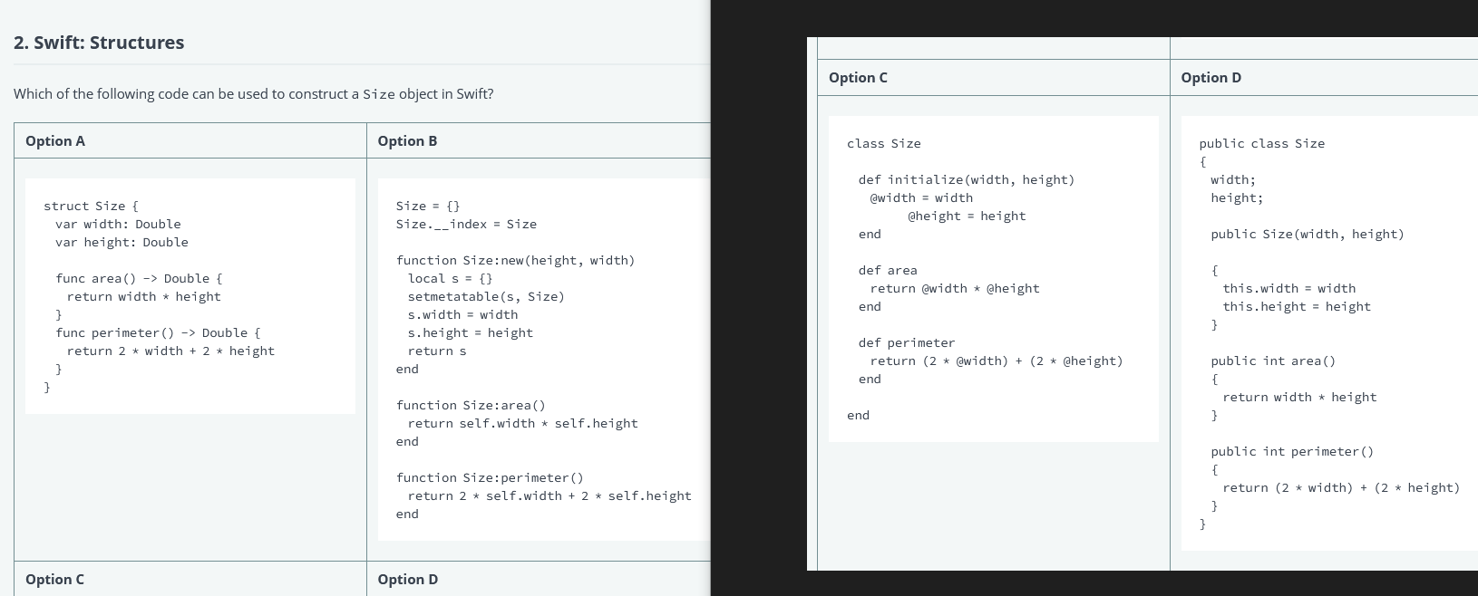 Solved 2. Swift: Structures Which of the following code can | Chegg.com