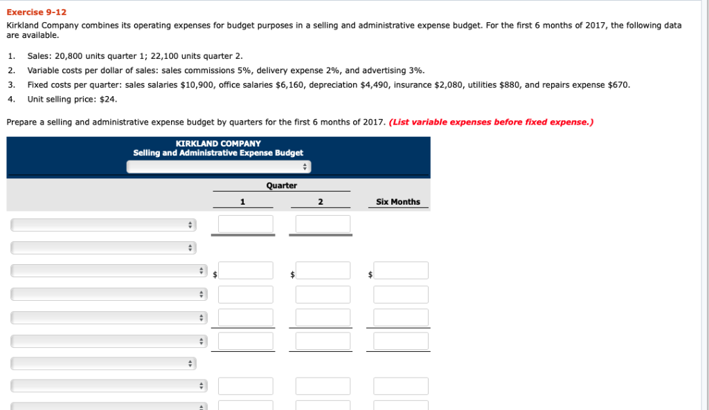 Solved Exercise 9-12 Kirkland Company combines its operating | Chegg.com