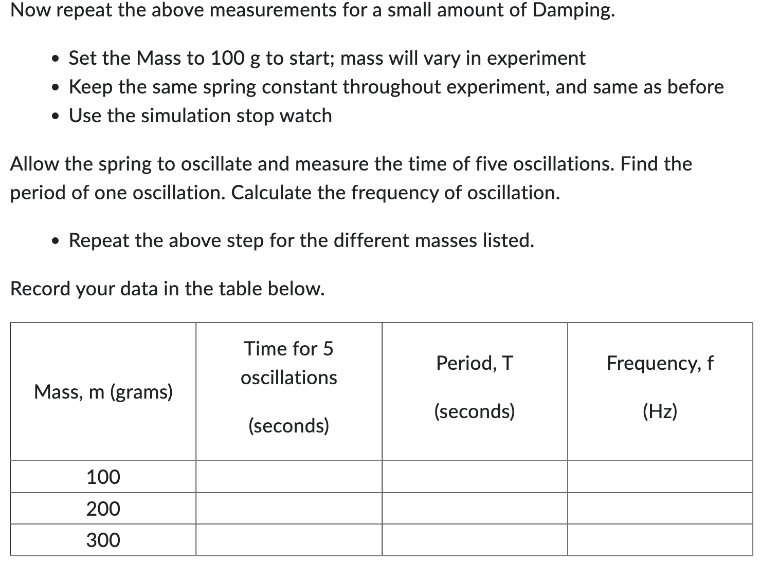 Solved Using the Phet Lab simulation of masses and springs | Chegg.com