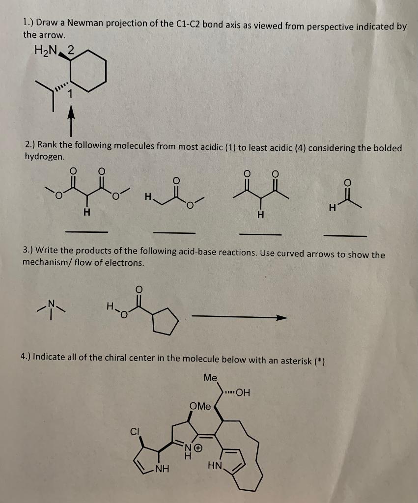 Solved 1.) Draw a Newman projection of the C1−C2 bond axis | Chegg.com