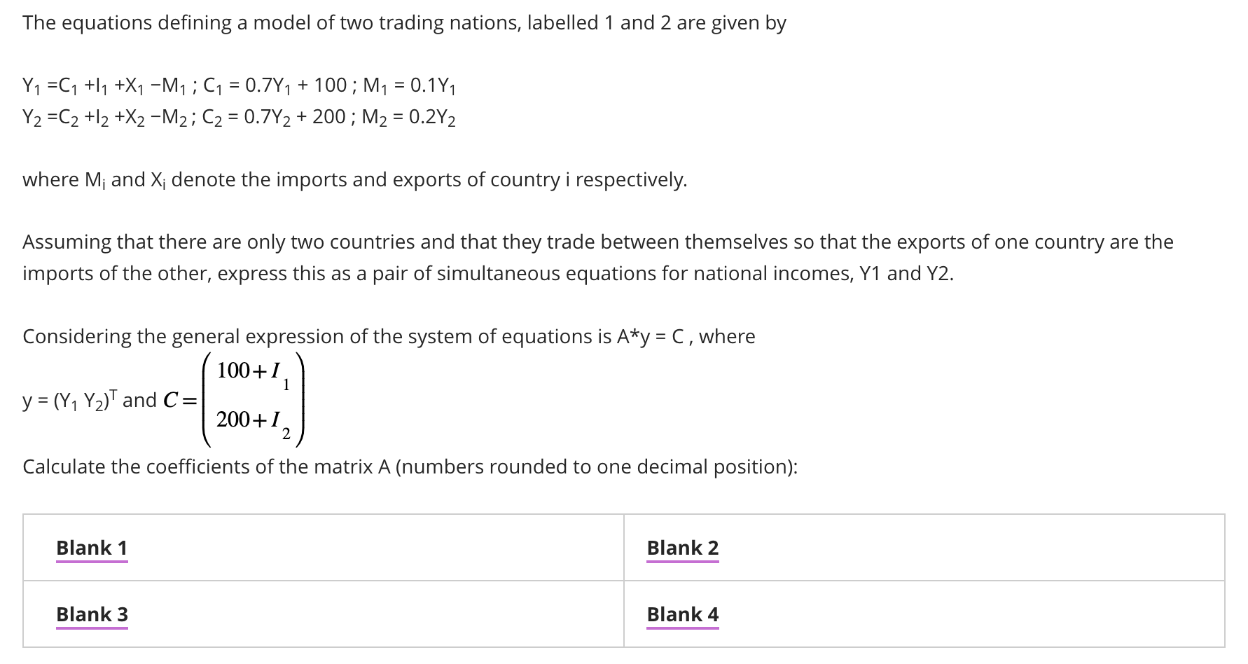 Solved The equations defining a model of two trading | Chegg.com