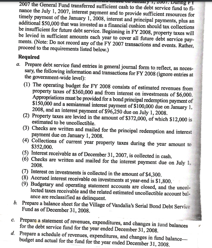 Serial Bond Debt Service Fund Journal Entries and | Chegg.com