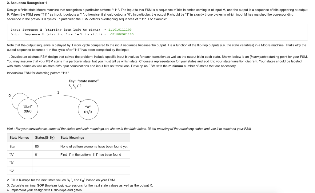 Solved 2 Sequence Recognizer 1 Design A Finite State Moore
