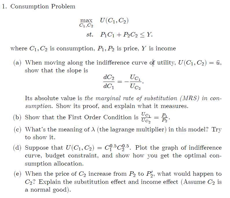 Solved 1 Consumption Problem Max U C1 C2 C1 C2 St P1C1 Chegg Solved 1 Consumption Problem Max U C1 C2 C1 C2 St P1C1 Chegg