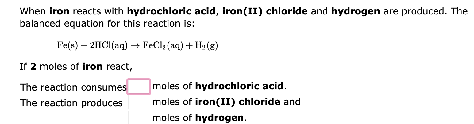 Solved When iron reacts with hydrochloric acid, iron(II) | Chegg.com