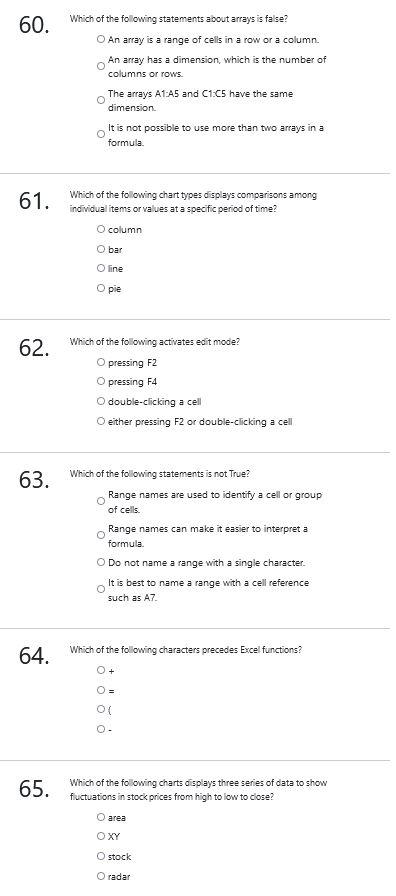 Solved 60. Which of the following statements about arrays is | Chegg.com