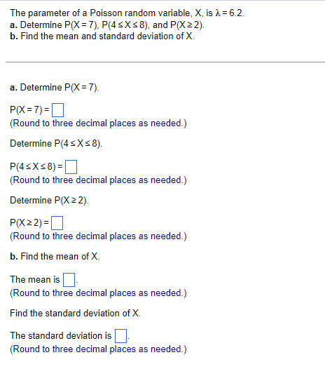 Solved The parameter of a Poisson random variable, X, is | Chegg.com
