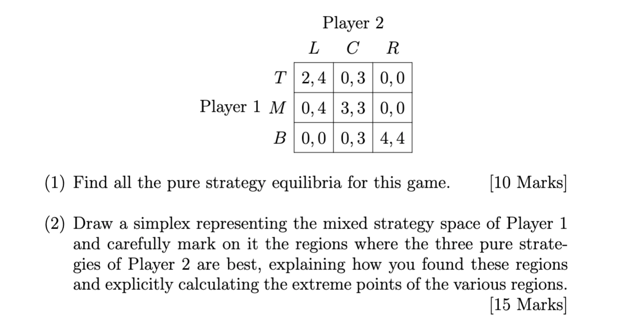 Solved (1) Find all the pure strategy equilibria for this | Chegg.com