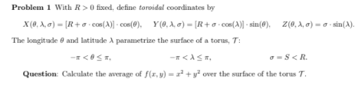 Solved Problem 1 With R> 0 fixed, define toroidal | Chegg.com