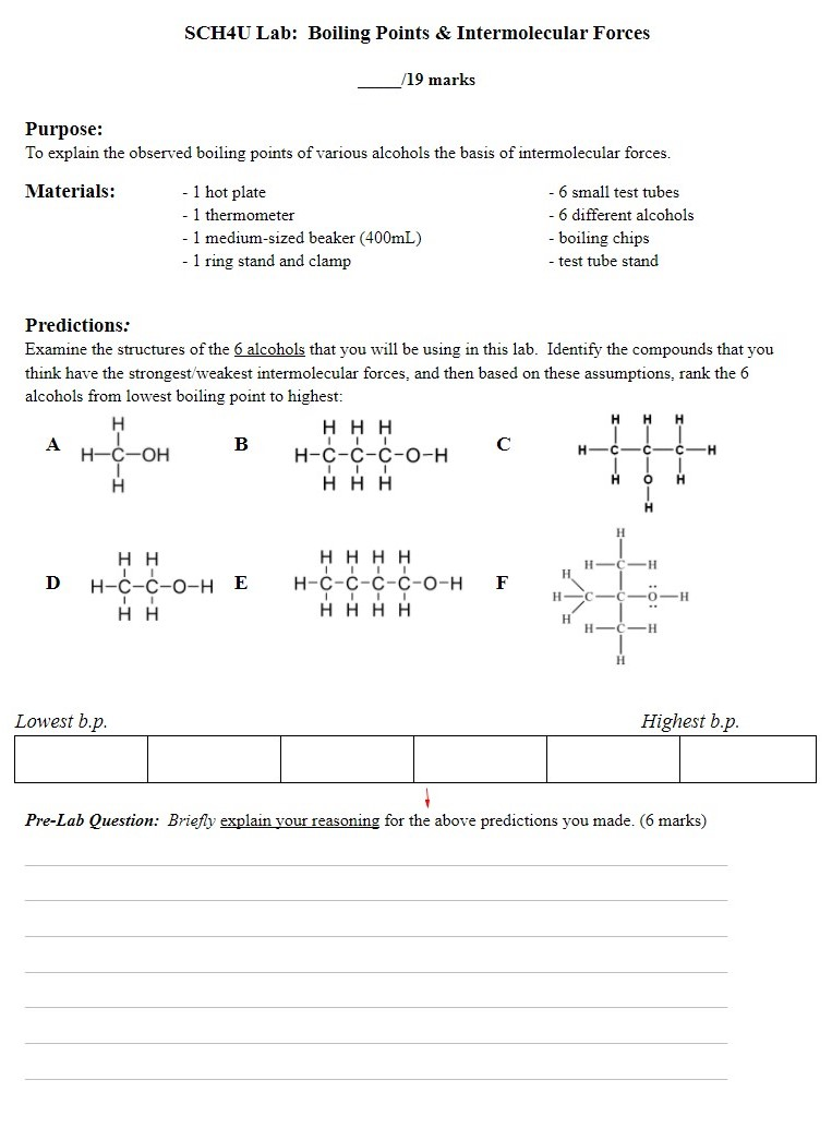 Solved SCH4U Lab: Boiling Points & Intermolecular Forces /19 | Chegg.com