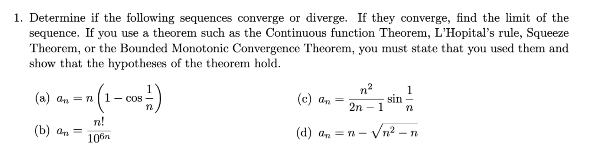 Solved Determine if the following sequences converge or | Chegg.com