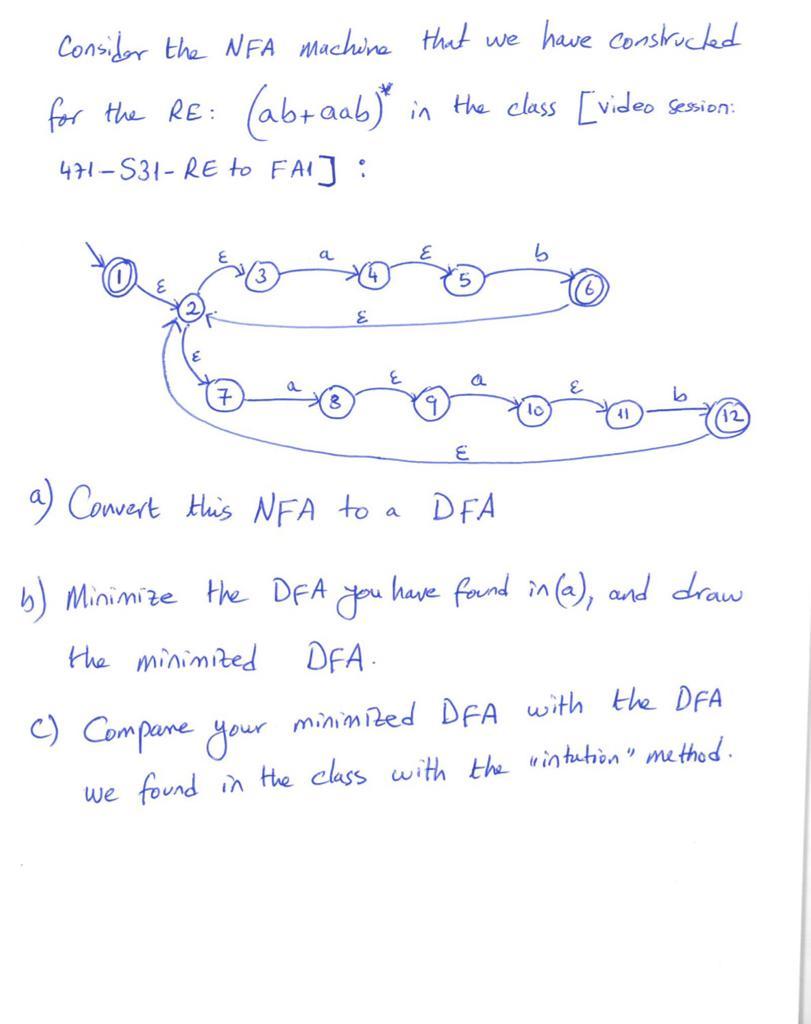 Solved Consider the NFA machine that we have constructed for | Chegg.com