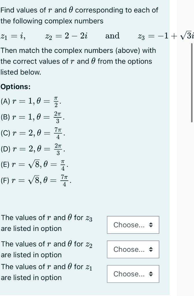 Solved Find values of r and θ corresponding to each of the | Chegg.com