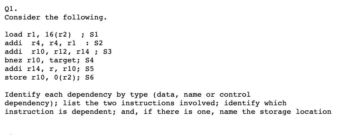 Solved 01. Consider the following. load ri, 16 (r2) ; si | Chegg.com