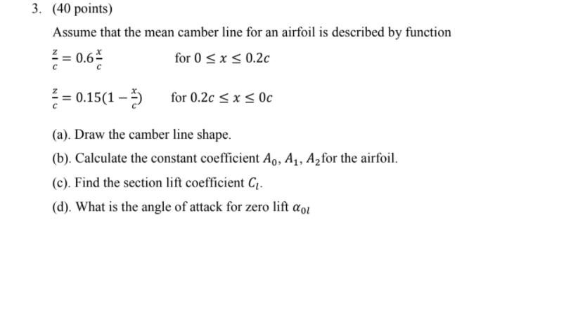 3. (40 points) Assume that the mean camber line for | Chegg.com