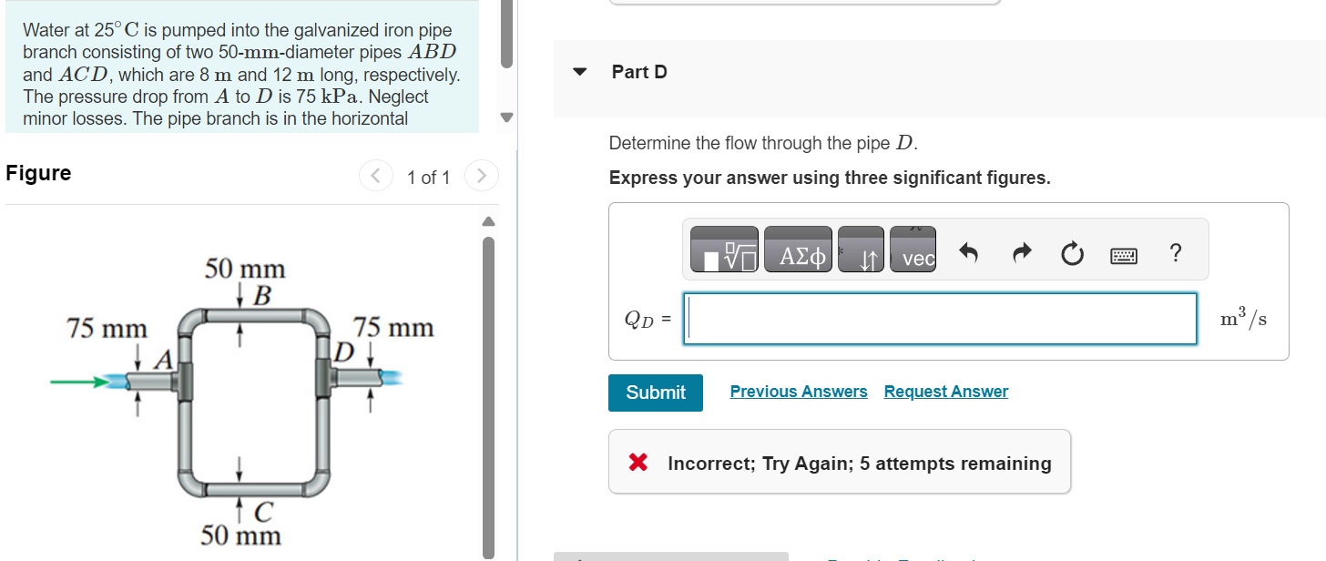 Solved Water at 25°C is ﻿pumped into the galvanized iron | Chegg.com