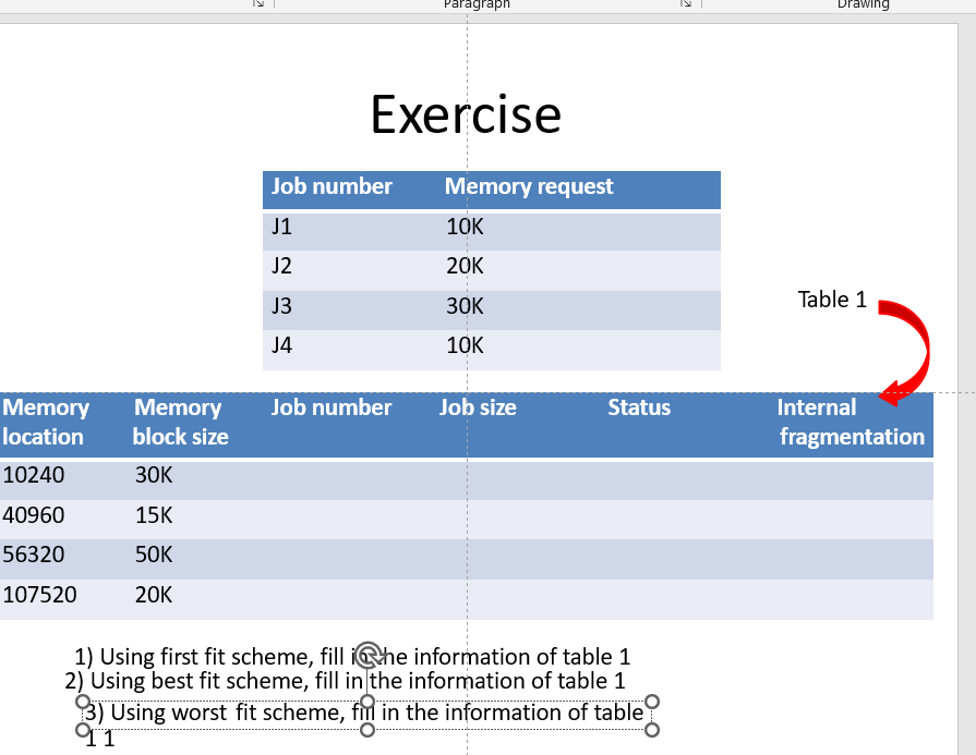 Solved Exercise 1) Using first fit scheme, fill (Pthe | Chegg.com