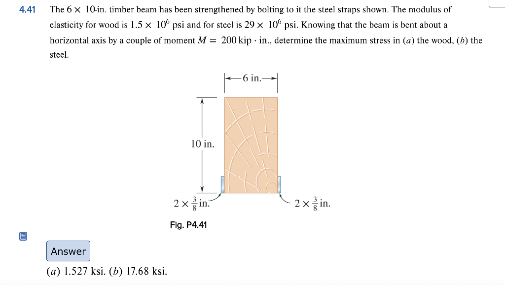 Solved 41 The 6×10-in. timber beam has been strengthened by | Chegg.com