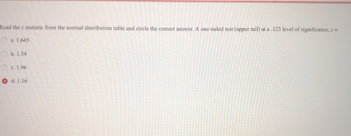 Solved Read The Z Statistic From The Normal Distribution