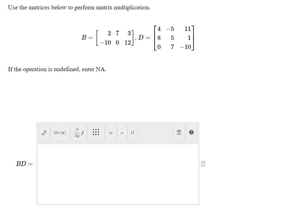 Solved Use the matrices below to perform matrix | Chegg.com