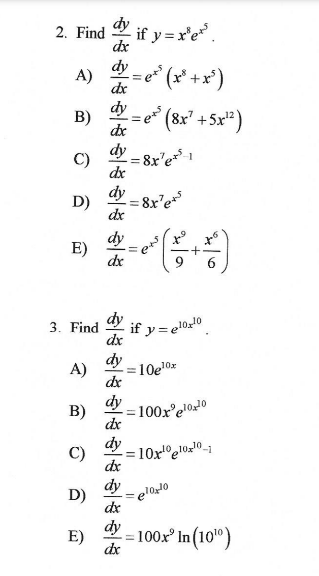 Solved 2 Find Dy If Y X Ex Dx Dy A Ex X® X Dx Dy B