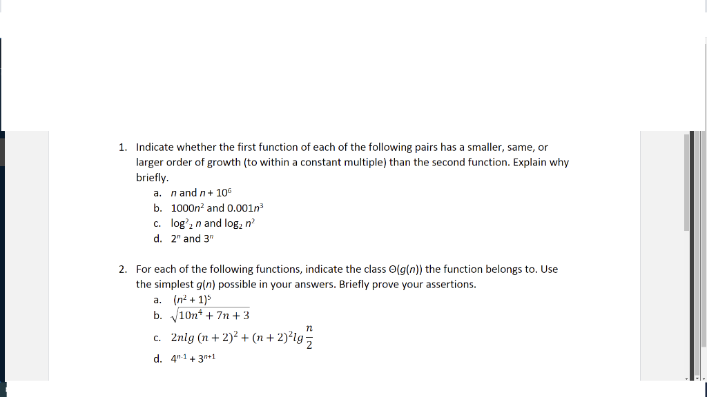 Solved 1. Indicate whether the first function of each of the | Chegg.com