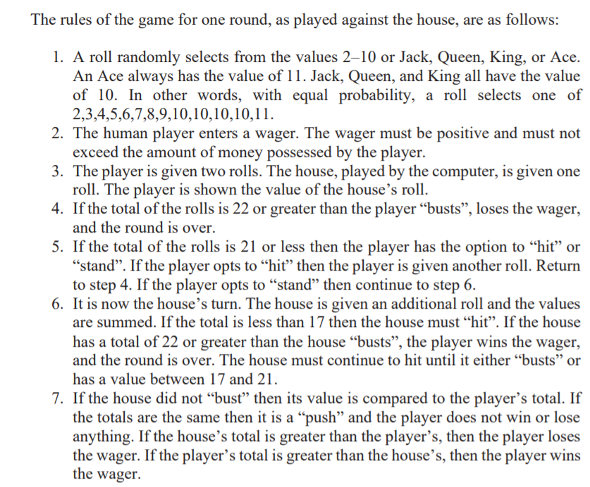 Solved A Blackjack with dices Write a program that plays a | Chegg.com