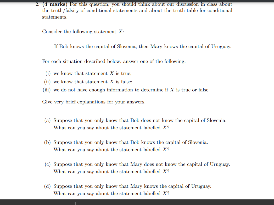 Solved (4 marks) For this question, you should think about | Chegg.com