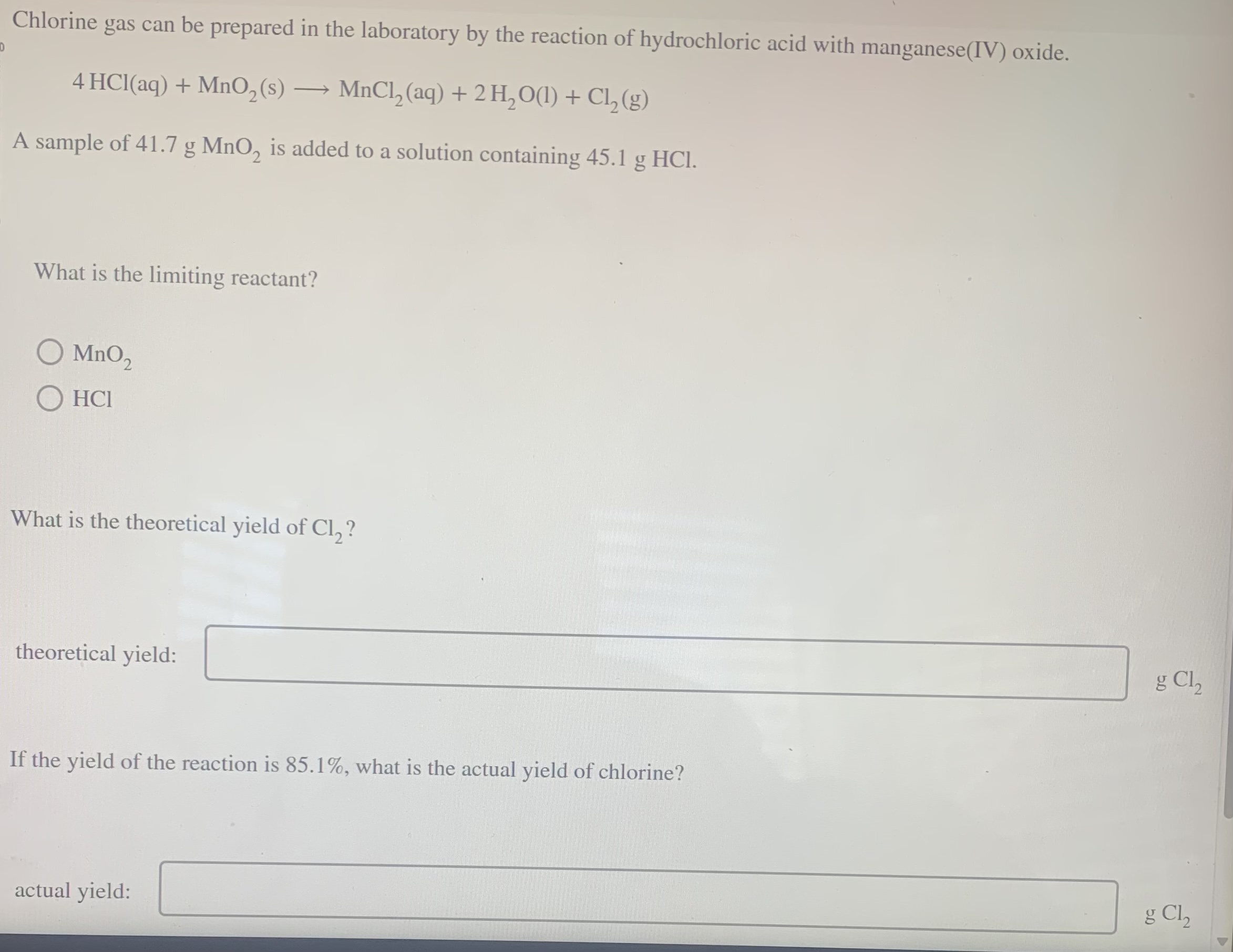 Solved Chlorine gas can be prepared in the laboratory by the | Chegg.com