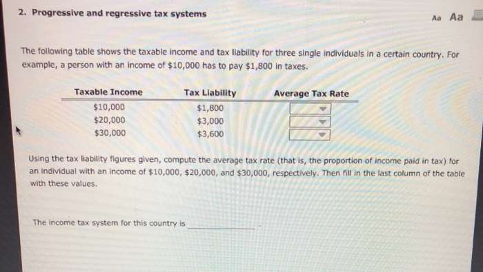 Solved 2. Progressive and regressive tax systems Aa Aa The | Chegg.com