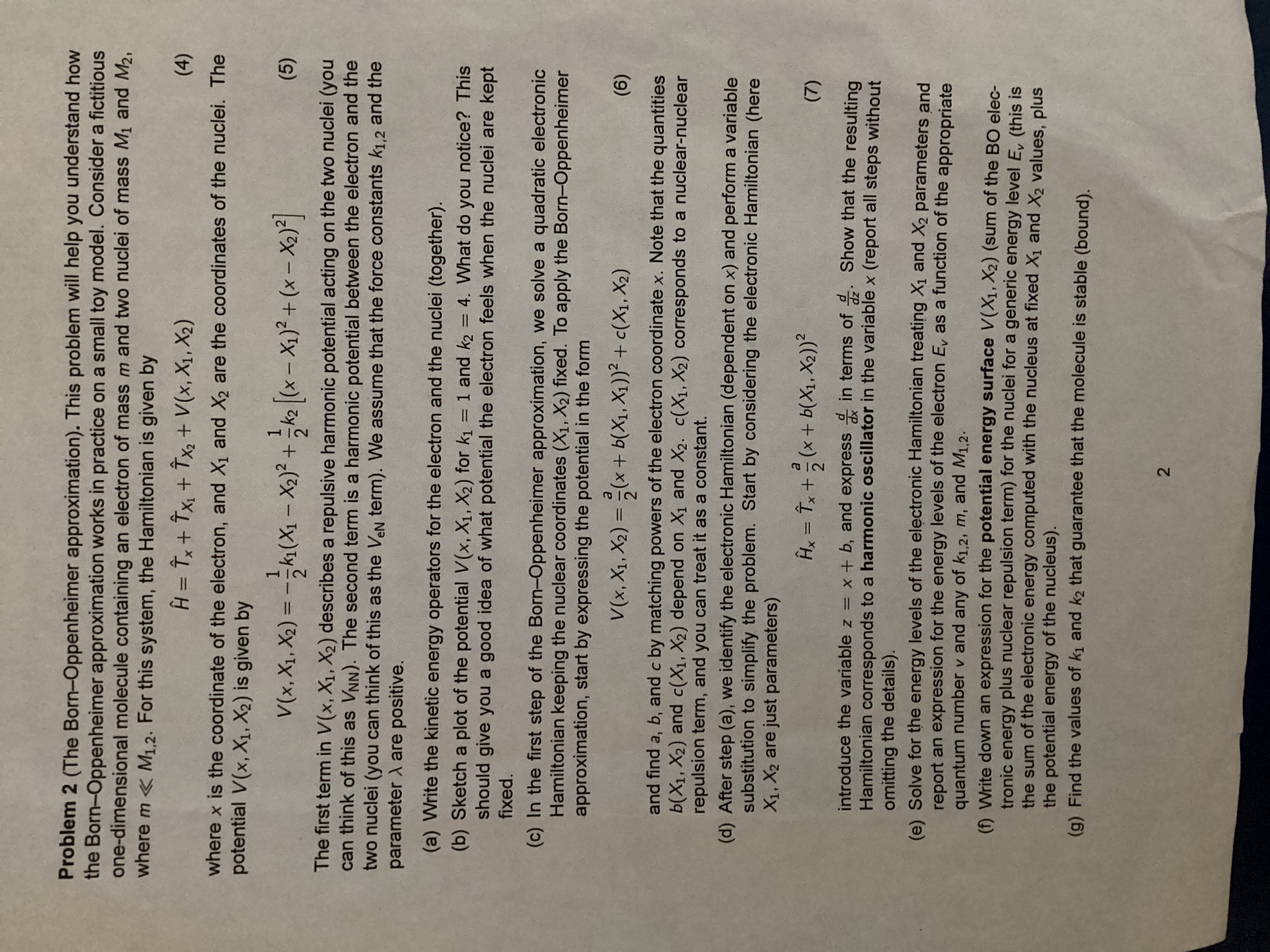 Solved Problem 2 (The Born-Oppenheimer approximation). ﻿This | Chegg.com
