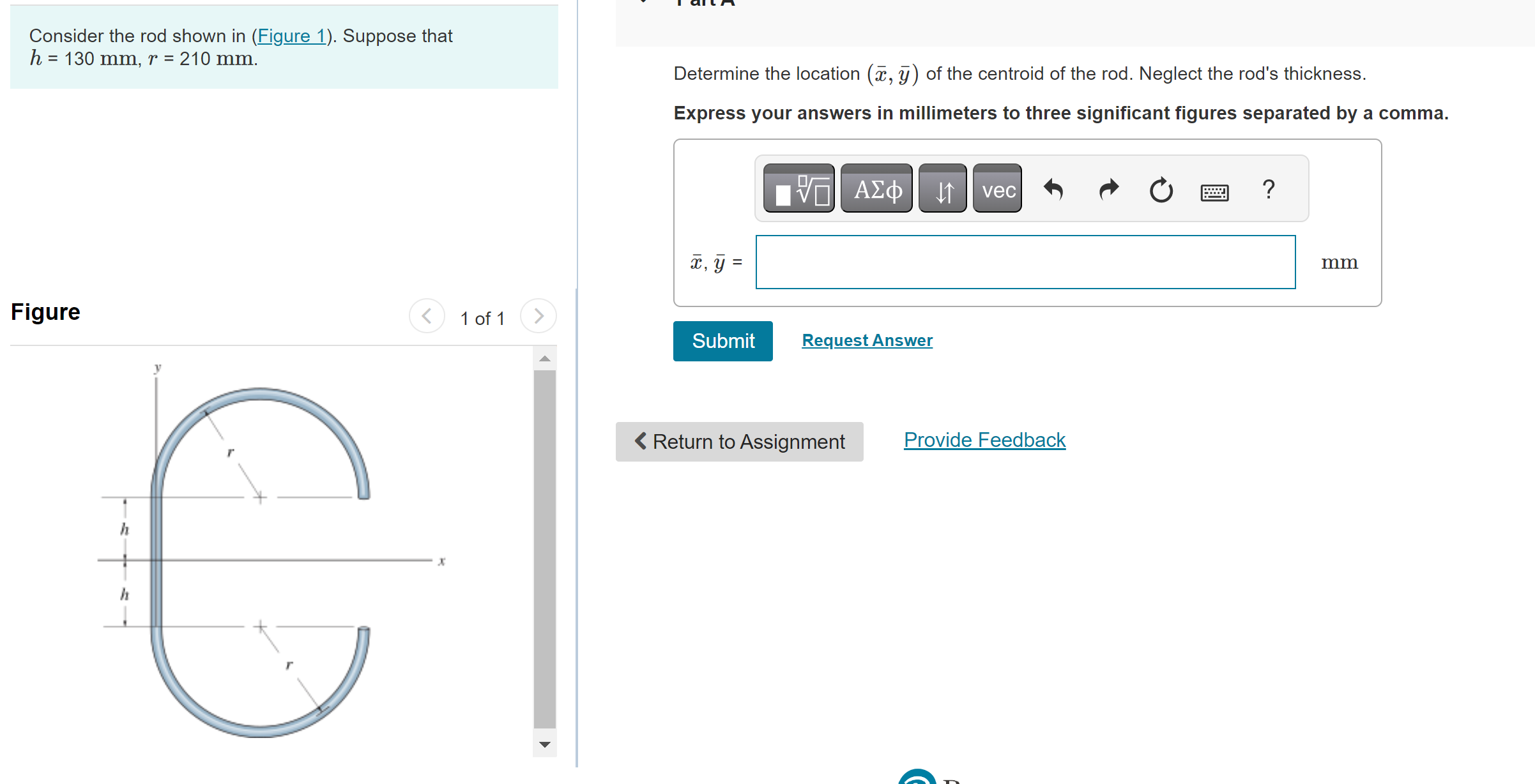 Solved Consider the rod shown in h=130 mm,r=210 mm. | Chegg.com