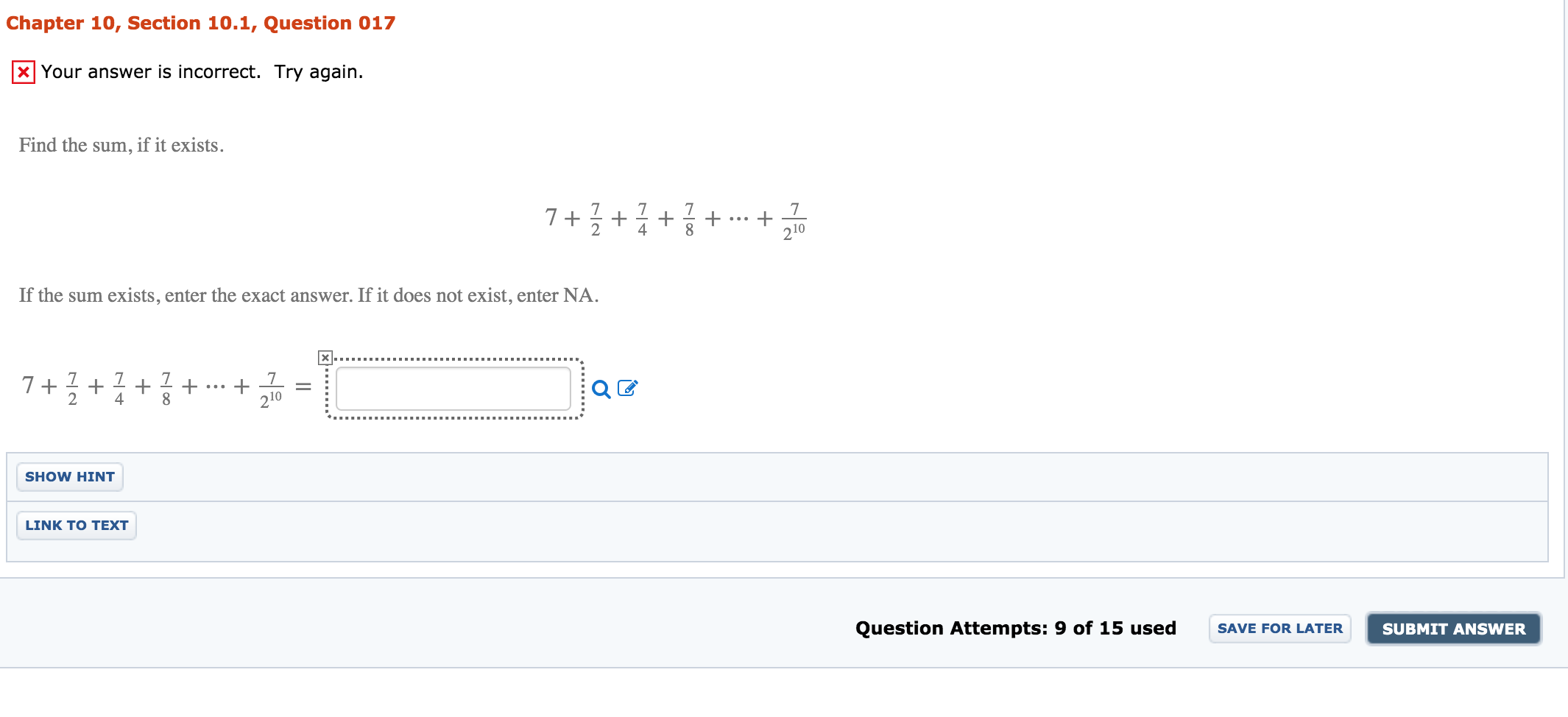 Solved Chapter 10, Section 10.1, Question 017 x Your answer | Chegg.com