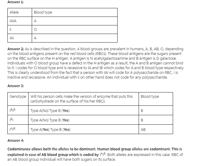 Answer 1: Allele Blood type IAIA A ii O ΙΑ А Answer | Chegg.com