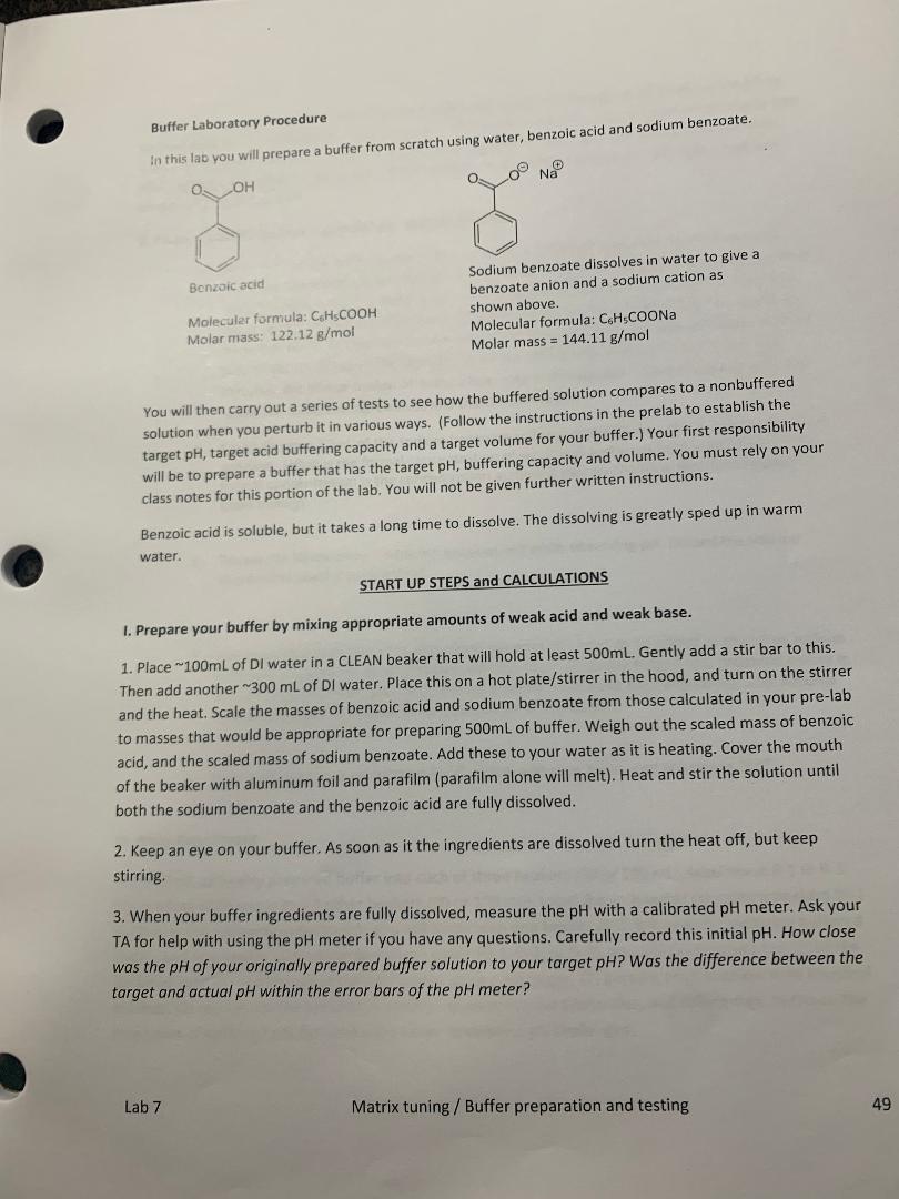 Solved Lab 7. uning the pH of a matrix - buffer preparation | Chegg.com