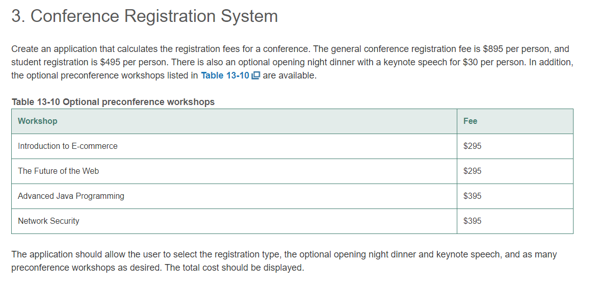 Solved 3. Conference Registration System Create an | Chegg.com