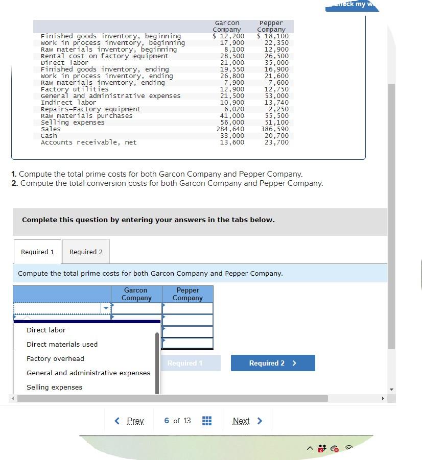 Solved 1. Compute the total prime costs for both Garcon | Chegg.com