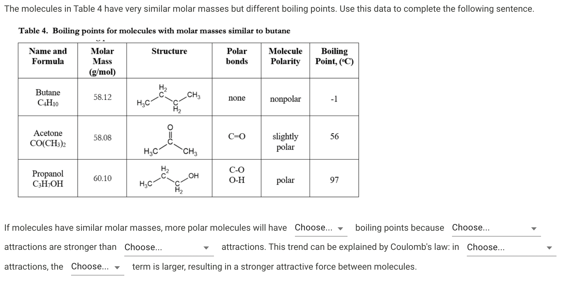The molecules in Table 4 have very similar molar | Chegg.com
