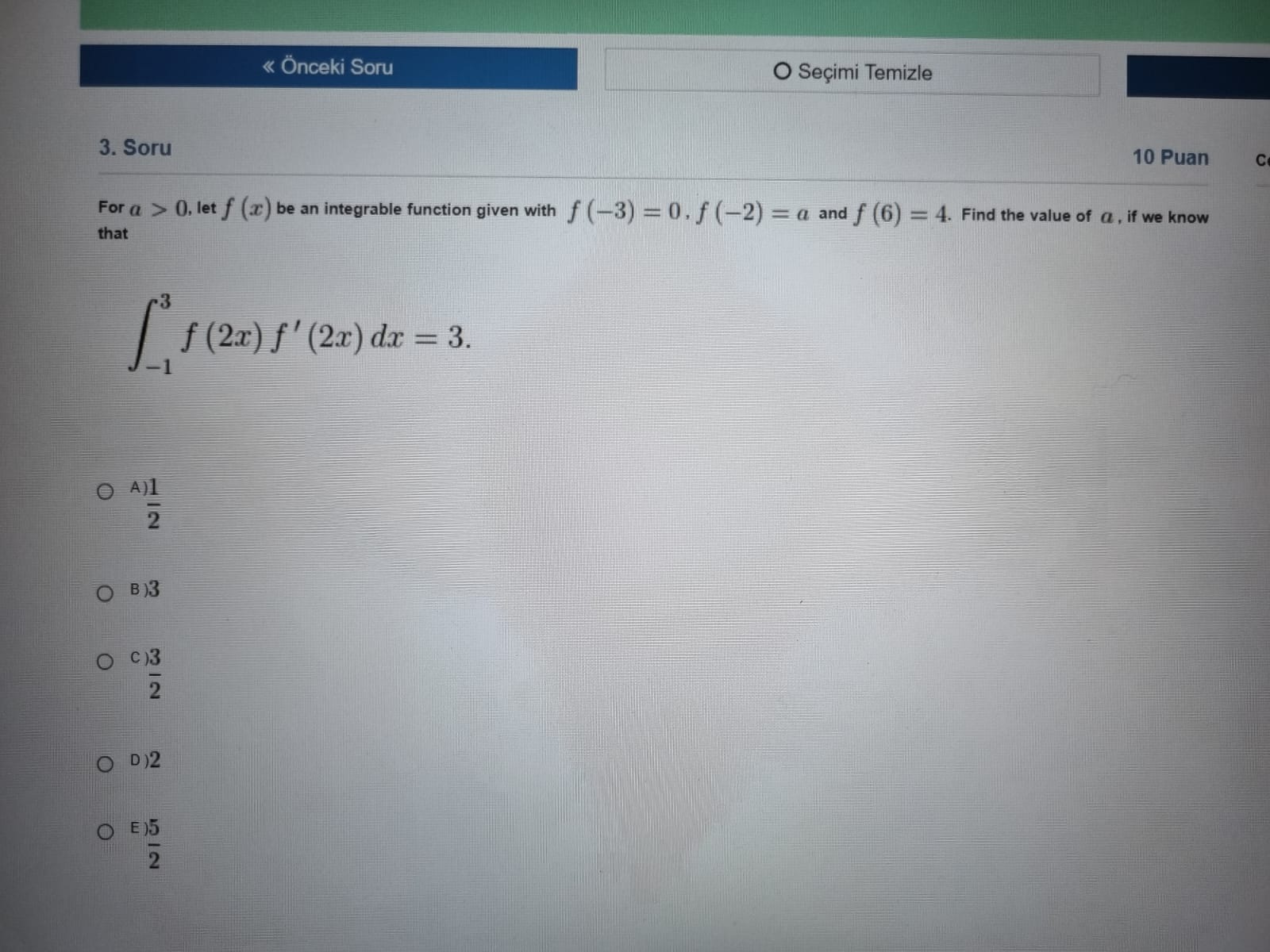 Solved For a>0, let f(x) be an integrable function given | Chegg.com